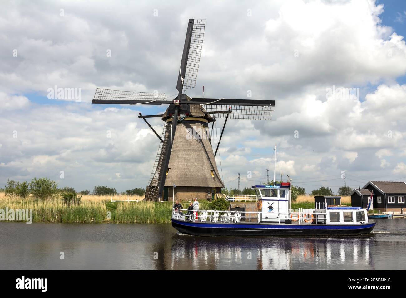 Netherlands rural lanscape with windmills at famous tourist site ...