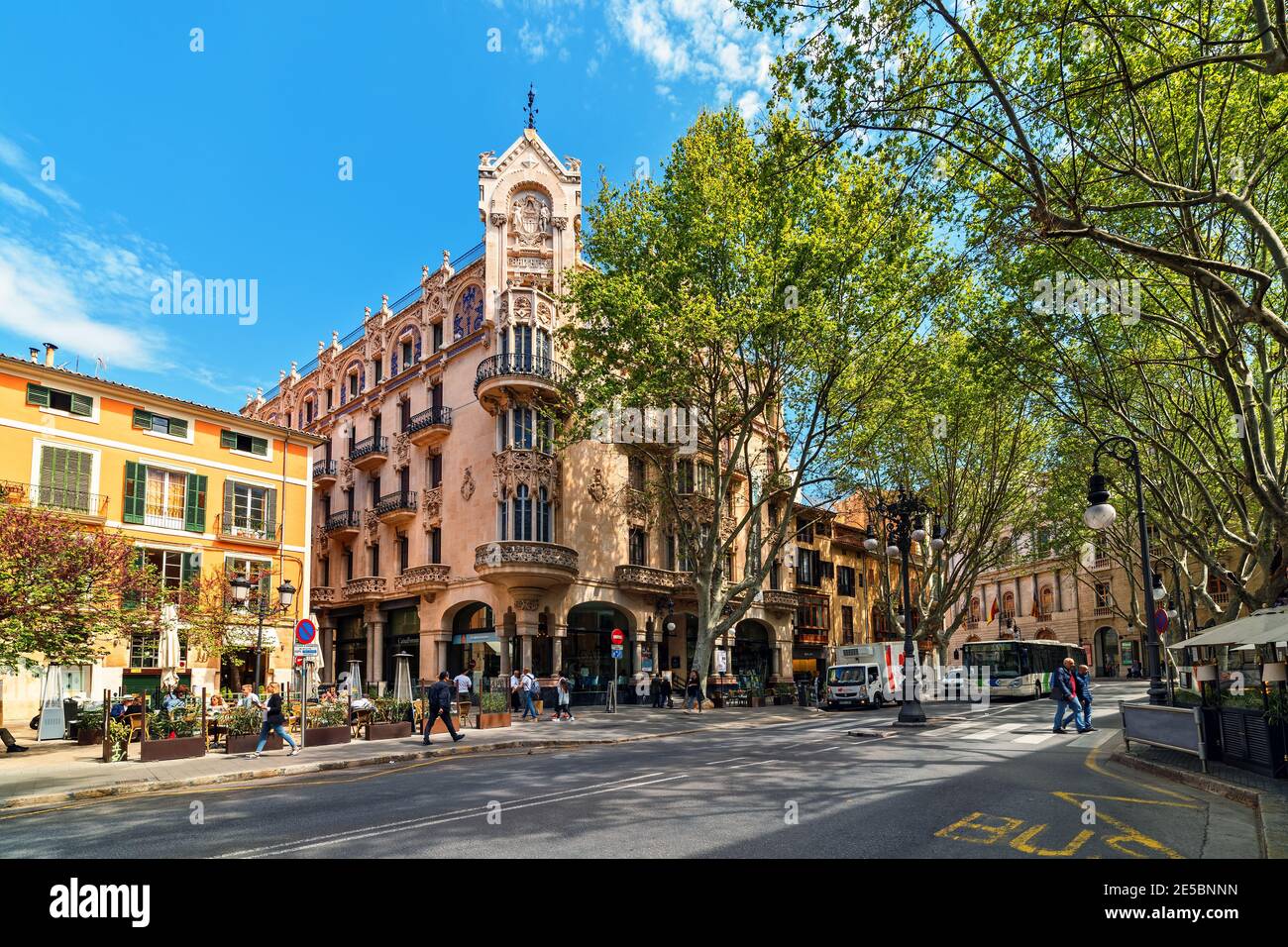 PALMA, SPAIN - APRIL 11, 2019: People walking on the street in the city ...