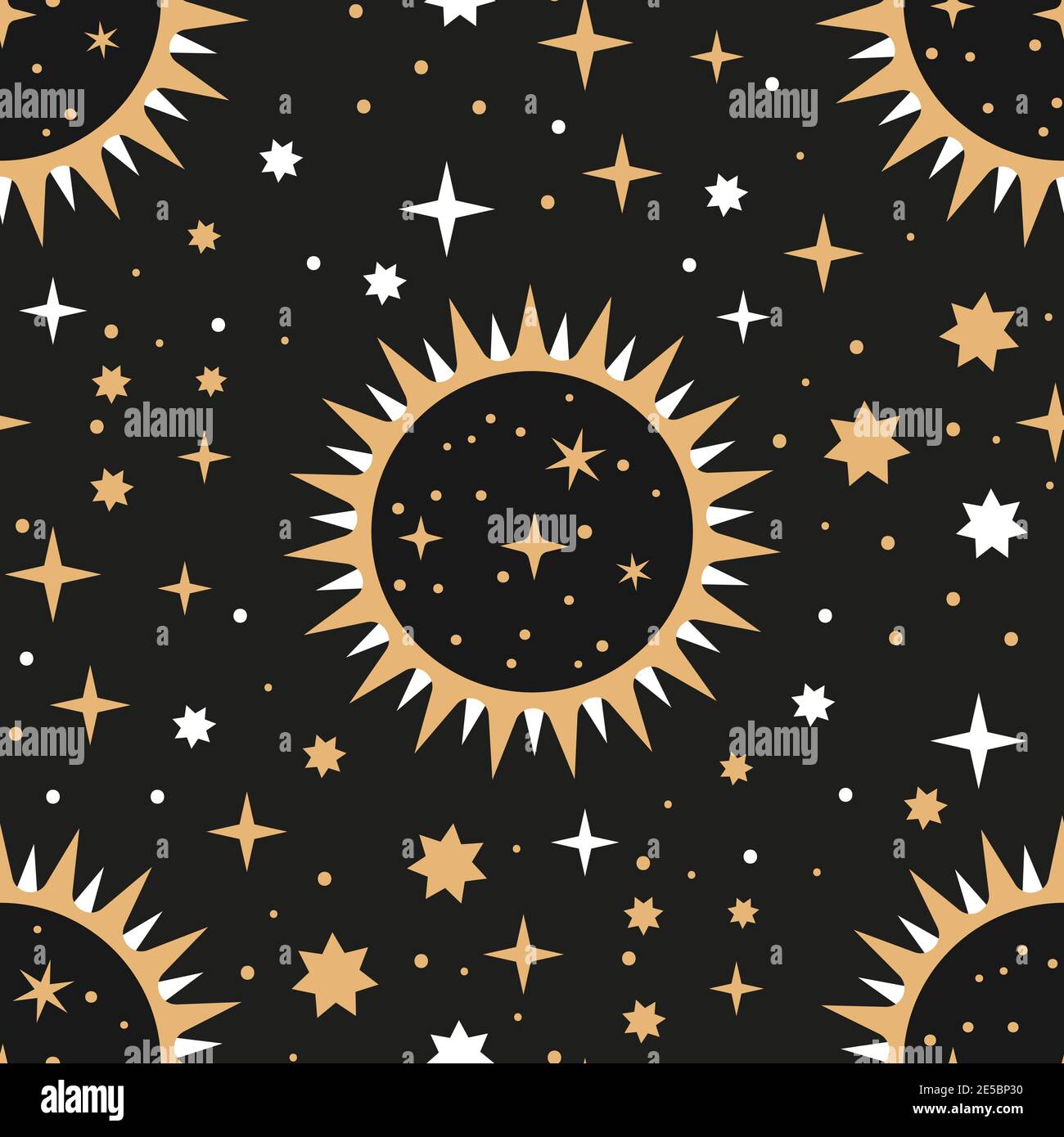 Sun and star astronomy planet space seamless pattern. Vector galaxy ...