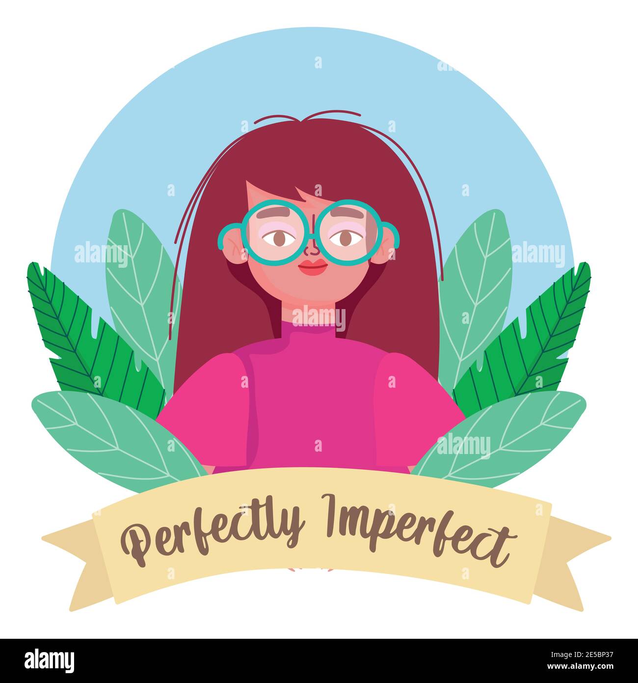 Perfectly imperfect woman with glasses, flowers cartoon character ...
