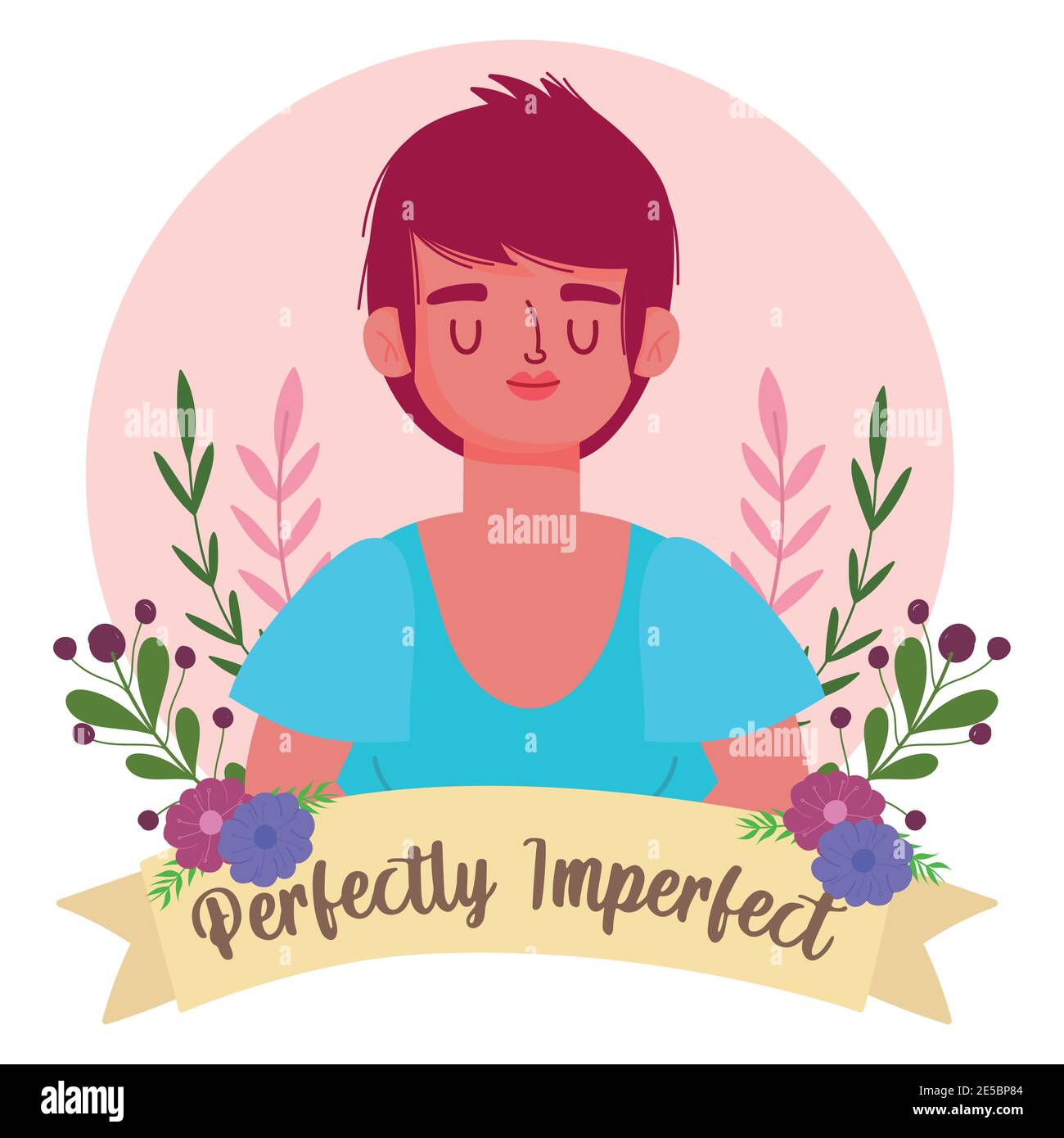 Perfectly imperfect woman short hair stylish, flowers cartoon character ...