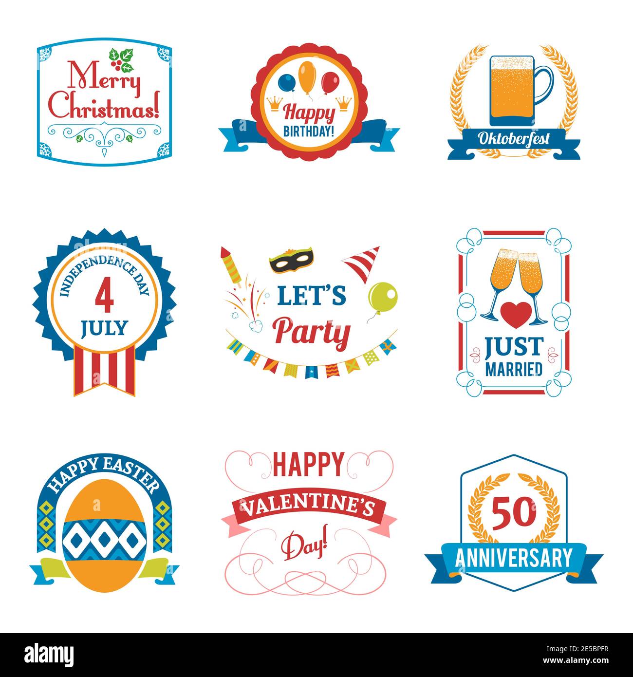 Holiday celebration emblems set with birthday Christmas and Easter ...