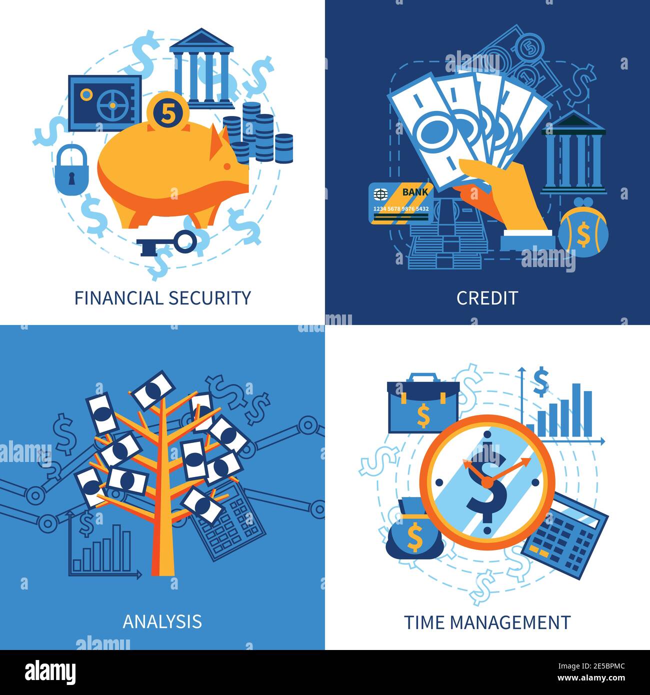 Flat design icons concept set of financial security crediting and ...