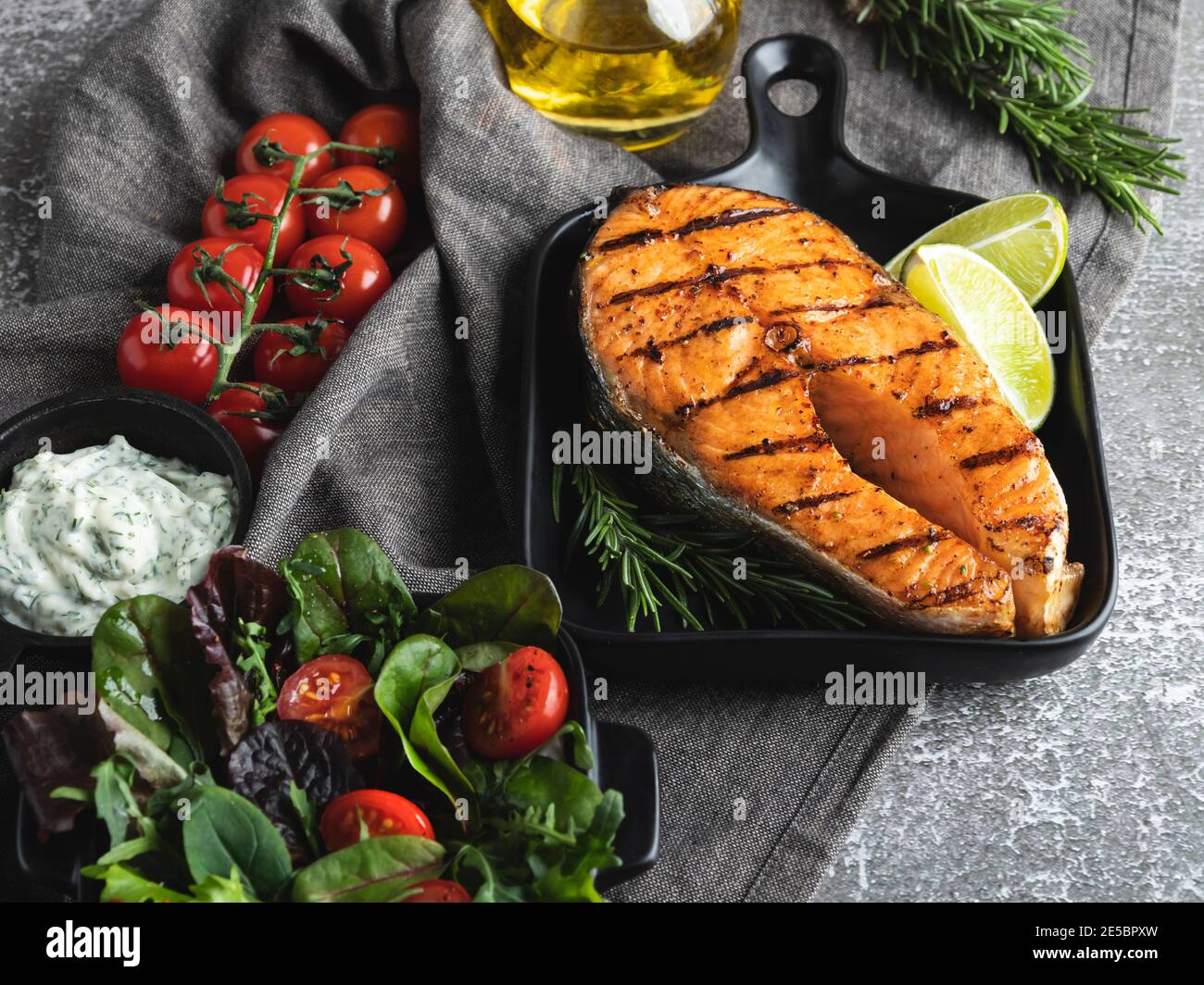 Healthy lunch grilled trout hi-res stock photography and images - Alamy