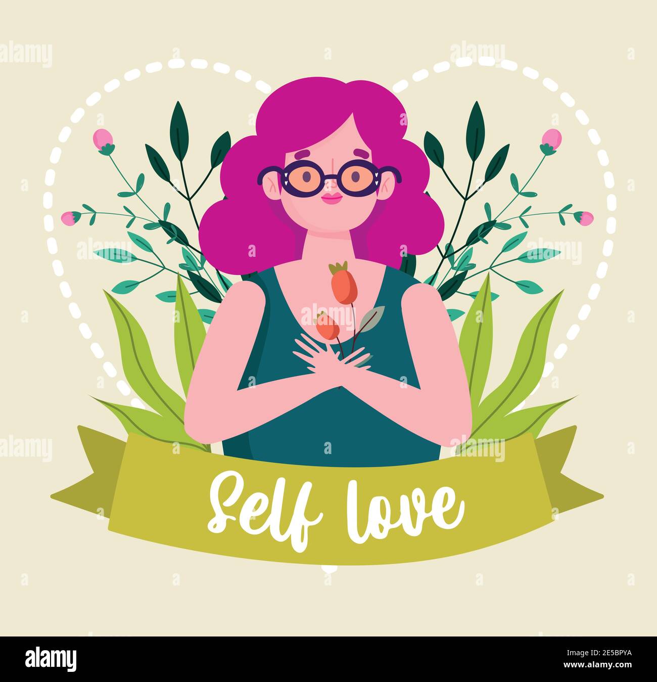 girl with flowers ribbon cartoon character self love vector ...