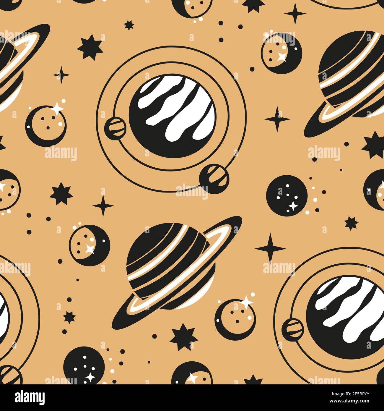 Star and planet astronomy space seamless pattern. Vector celestial ...
