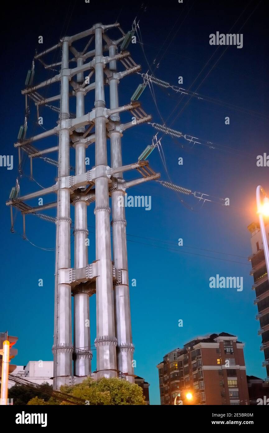 High voltage electrical pillar in city Stock Photo - Alamy