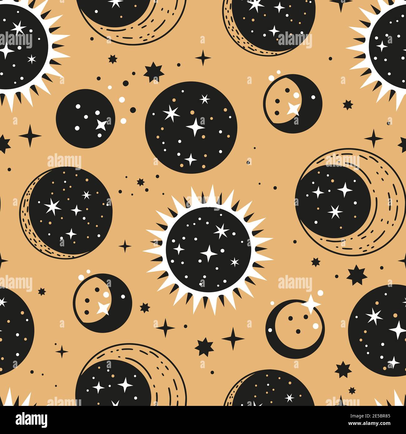 Star and planet astronomy space seamless pattern. Vector celestial ...