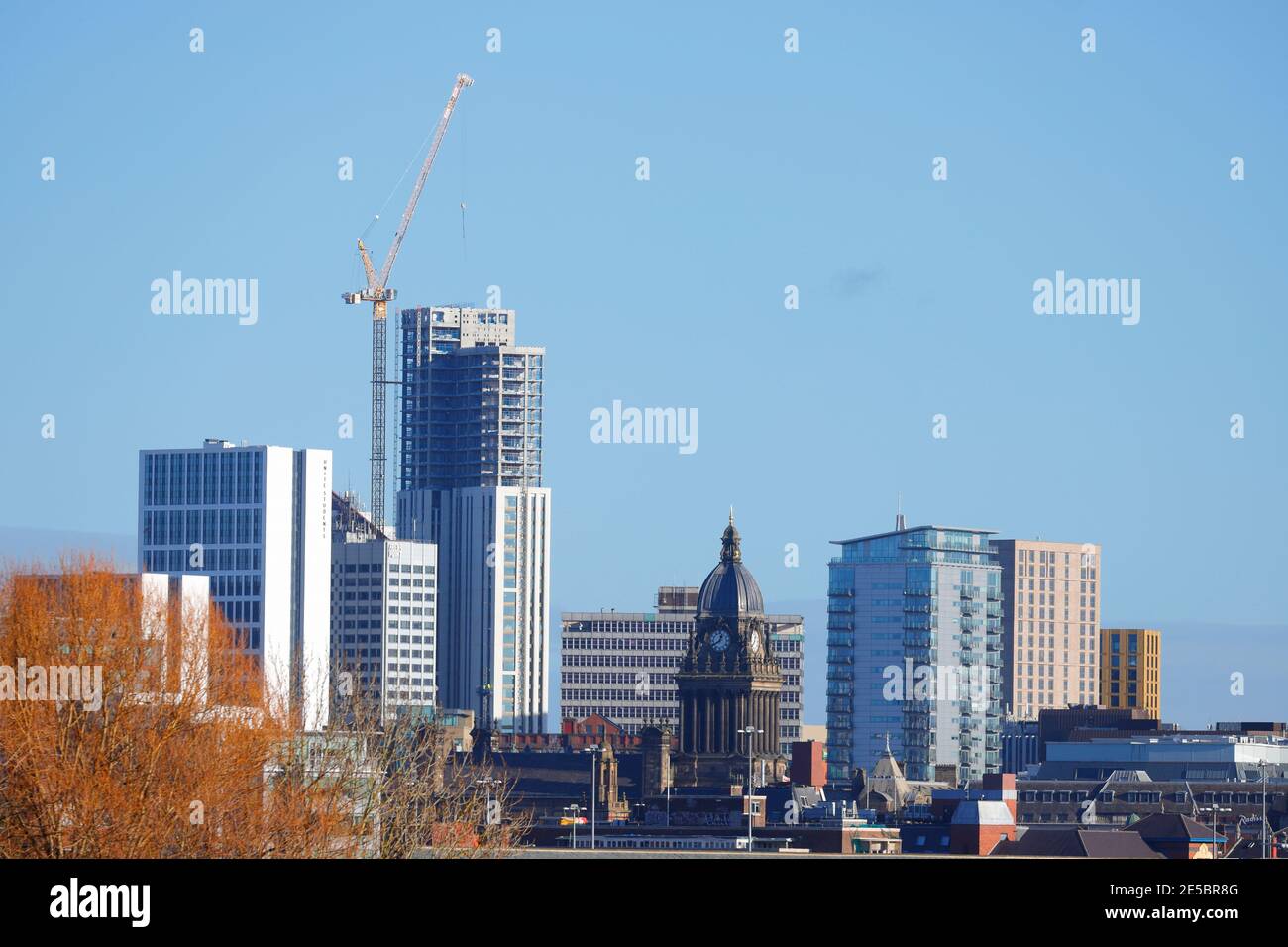 Apartment blocks & Town Hall Clock Tower in Leeds City Centre ...