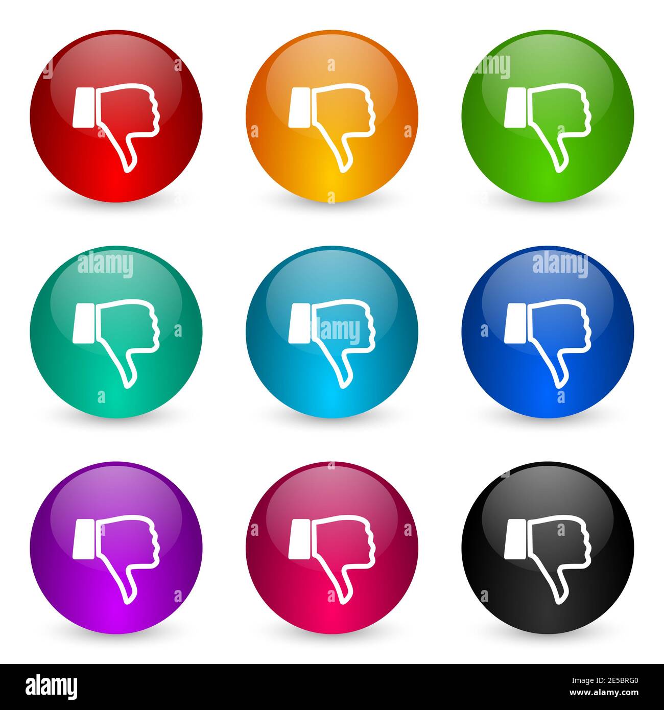 Dislike icon set, colorful glossy 3d rendering ball buttons in 9 color ...