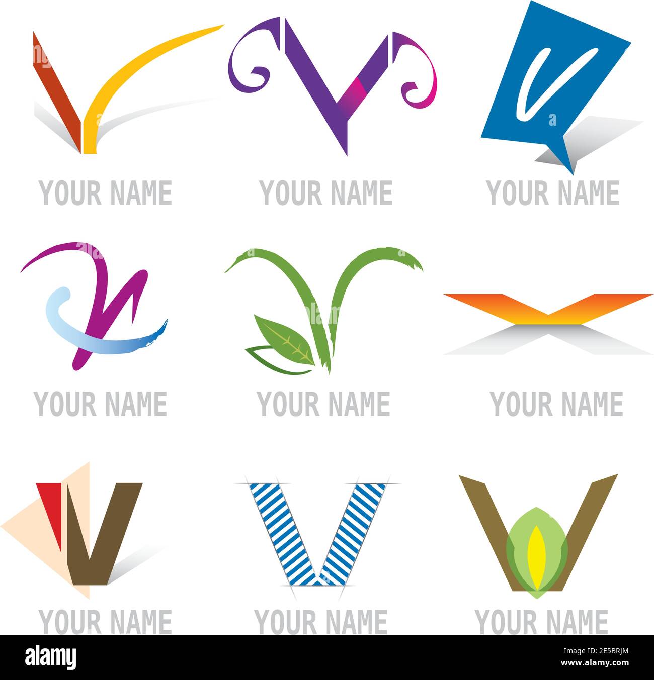 Set of Decorative Letter V Icons - Elements for Logo Design Stock ...