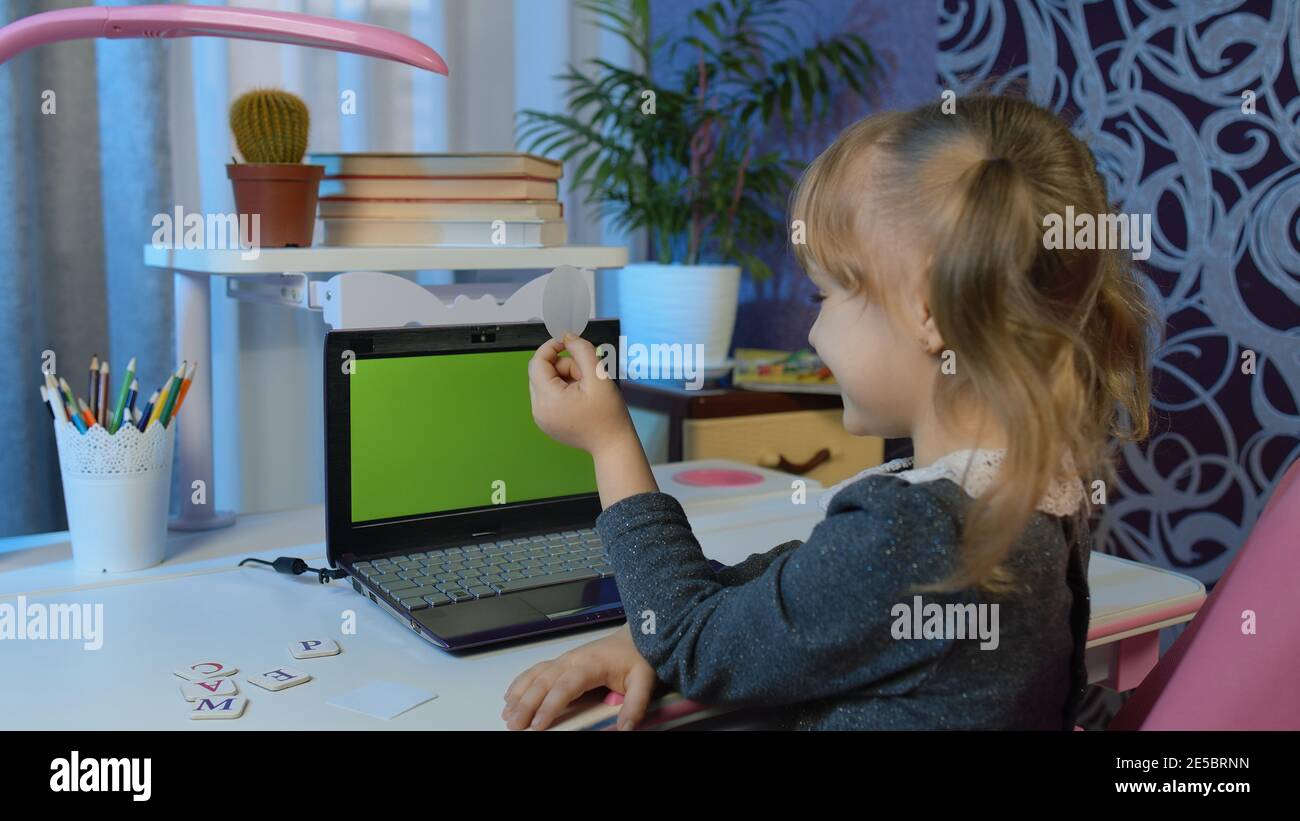 Online kids distance remote education, children e-learning lesson ...