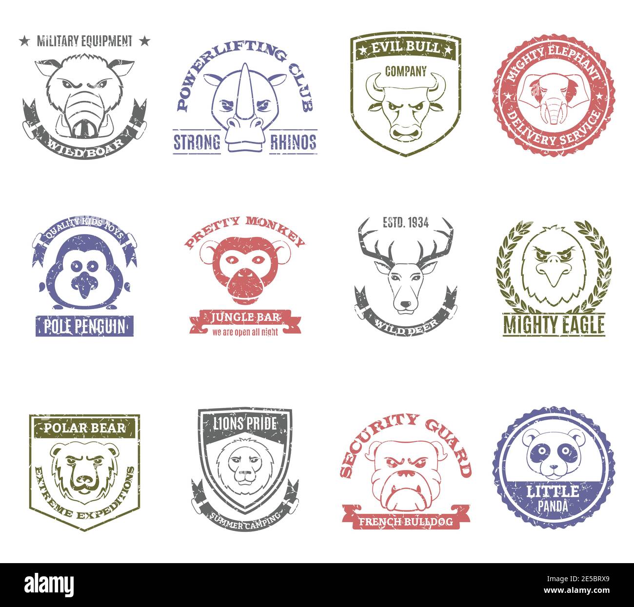 Wild animal stamps set with pretty monkey bar and lions pride summer ...