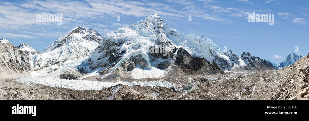 panoramic view of Everest, Nuptse, glacier and ice-fall khumbu from ...