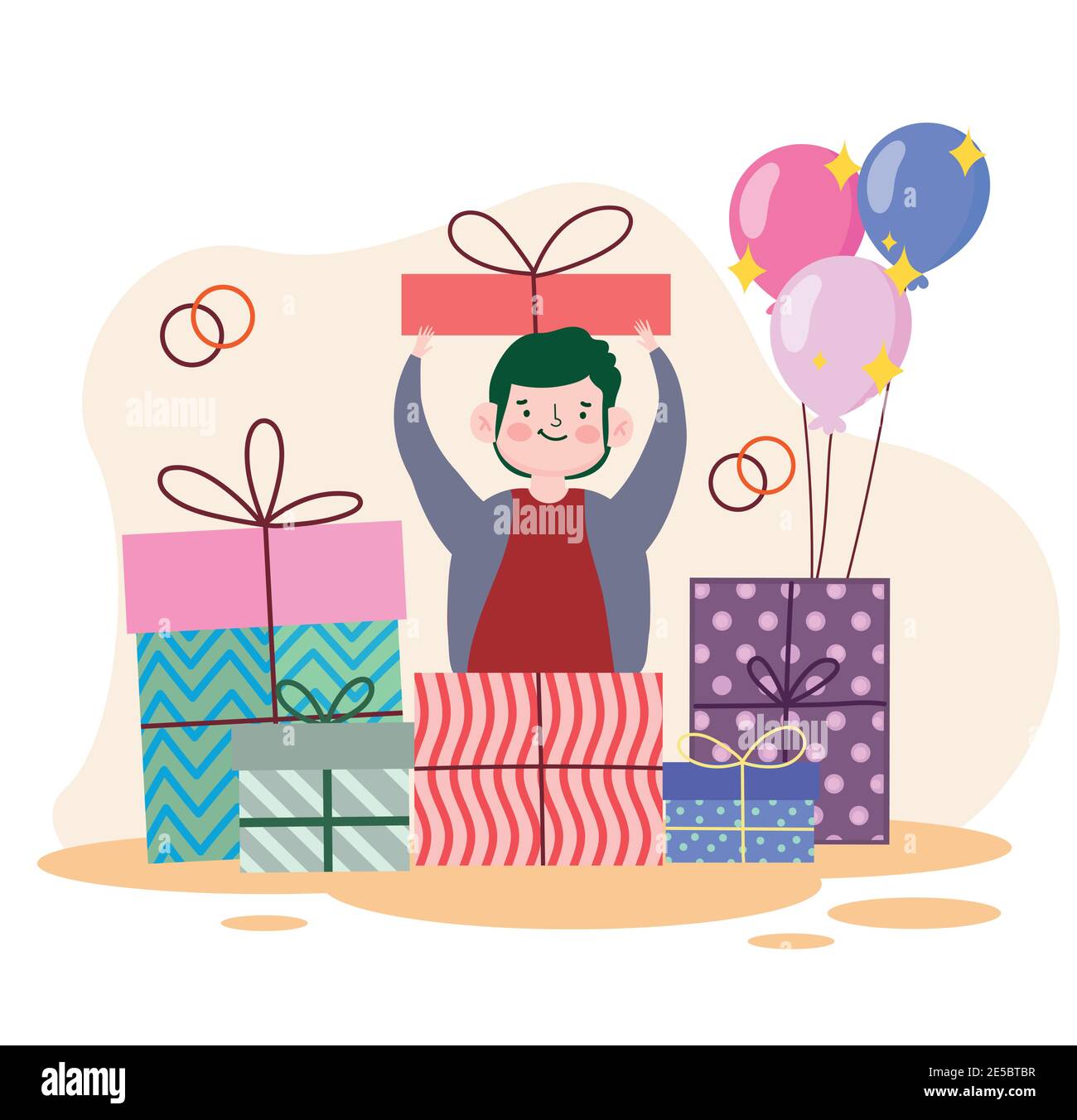 boy coming out gift box with balloons celebration cartoon vector ...