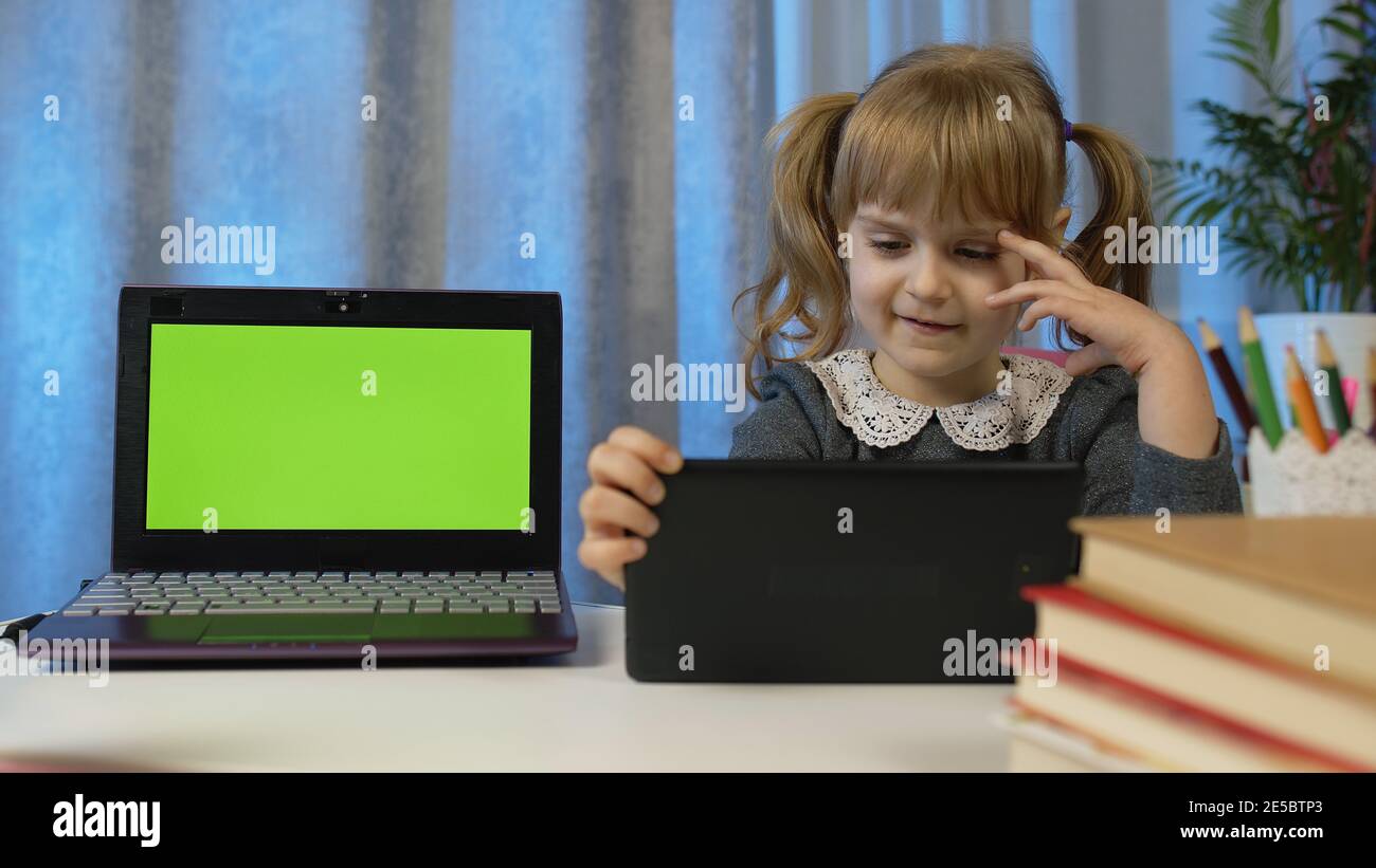 Online kids distance remote education, children e-learning lesson ...