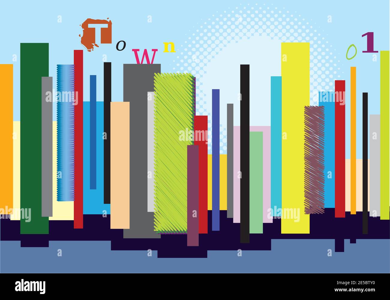 City Skyline Illustration Art - Colorful - Town Word Stock Vector Image ...
