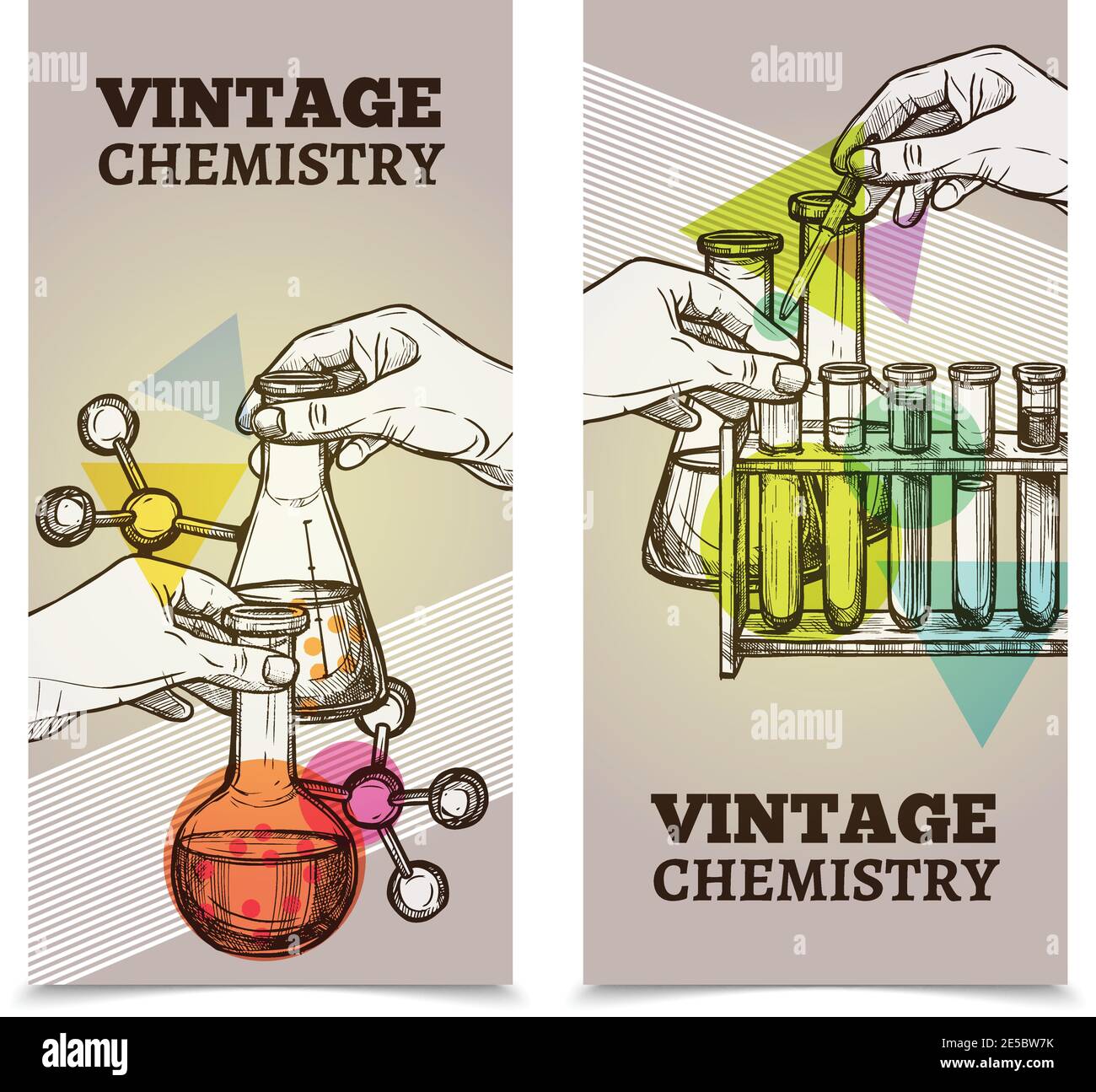 Chemistry laboratory research test tubes and retorts 2 vintage style ...