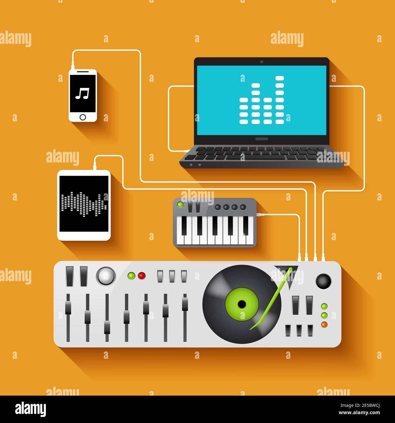 Dj workspace with audio equipment and music technologies vector ...