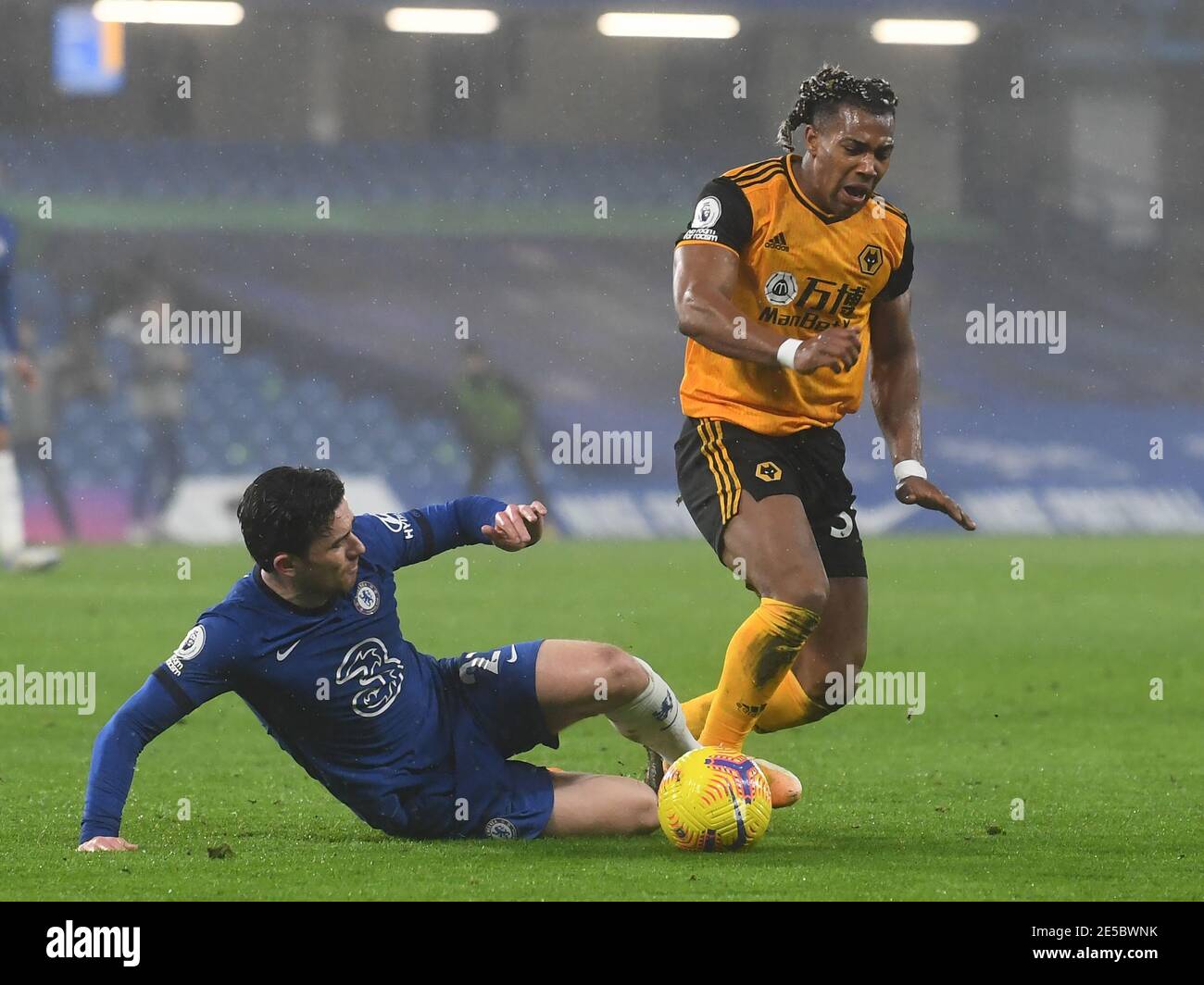 Chelsea's Ben Chilwell (left) and Wolverhampton Wanderers' Adama Traore ...