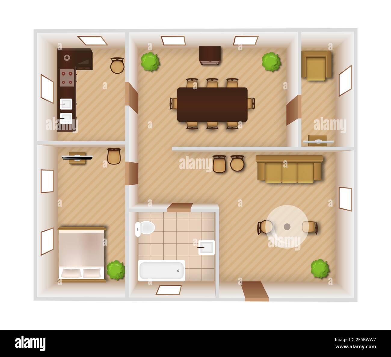 Flat rooms interior with furniture and equipment top view vector ...
