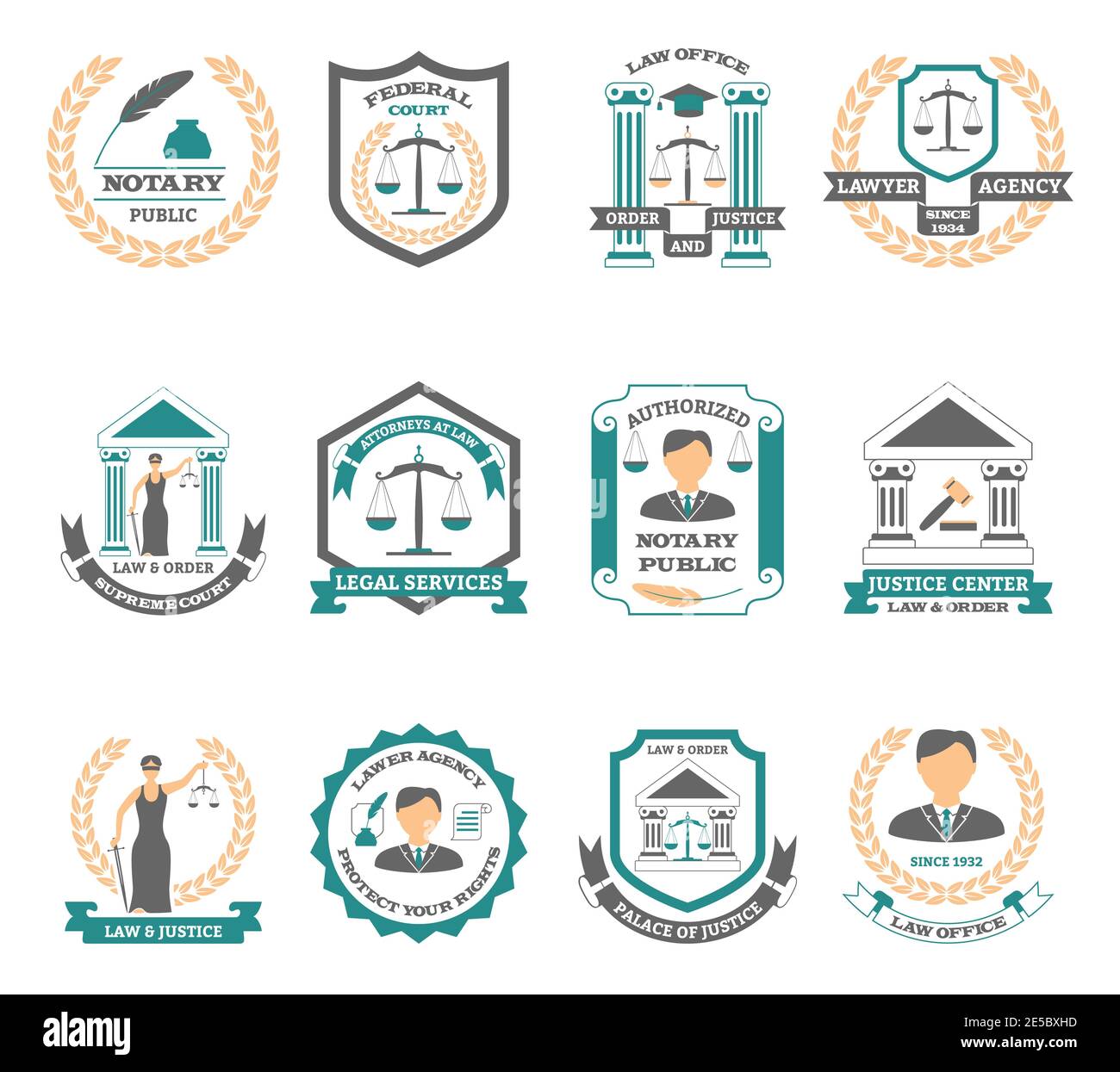 Lawyer logo set with legal services court and justice symbols flat ...