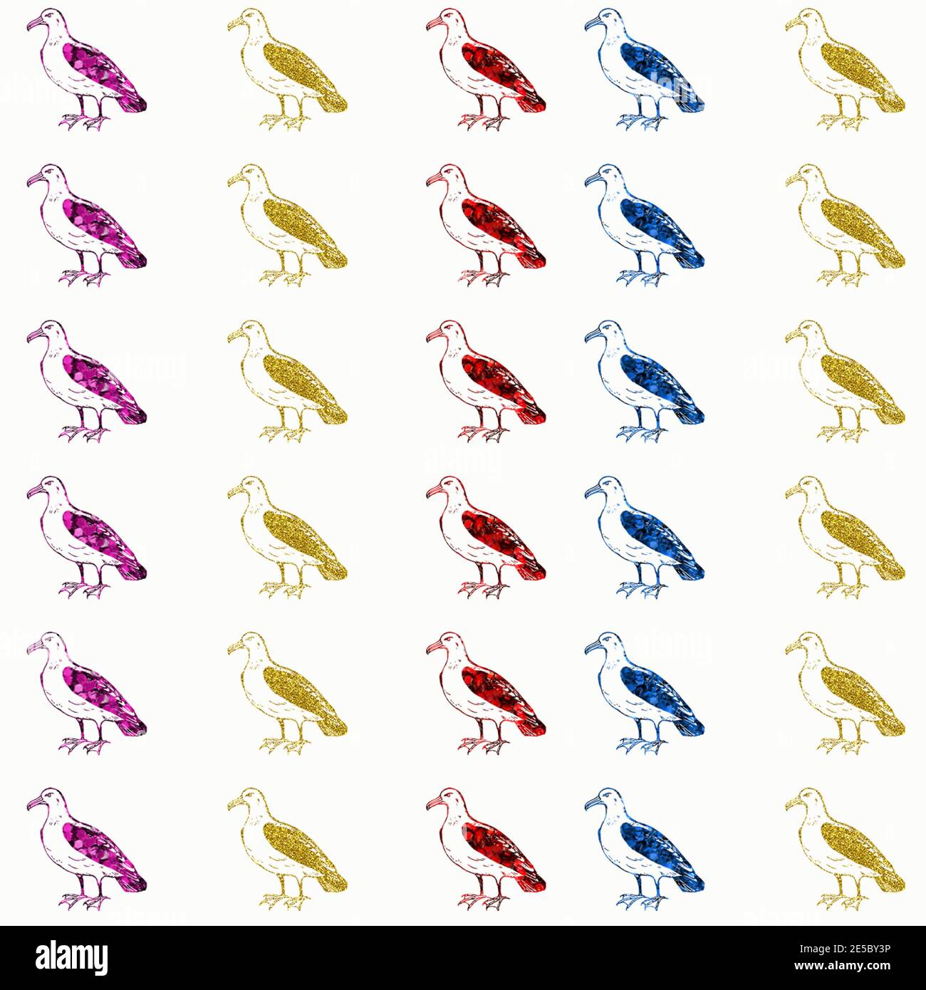 Illustration of a pattern of shorebird outlines filled with colorful ...