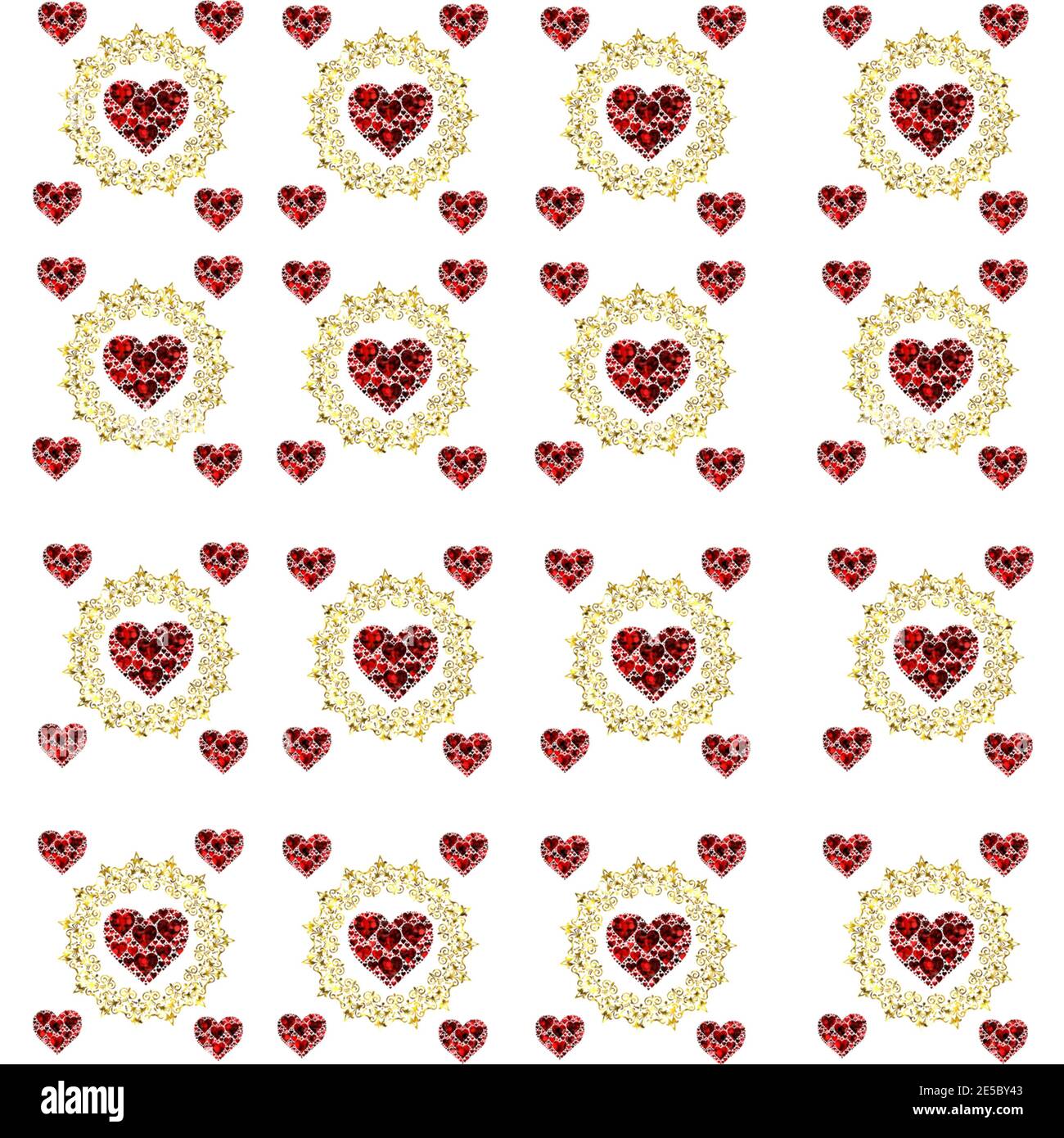 Illustration of a pattern of colorful heart shapes isolated on a white ...