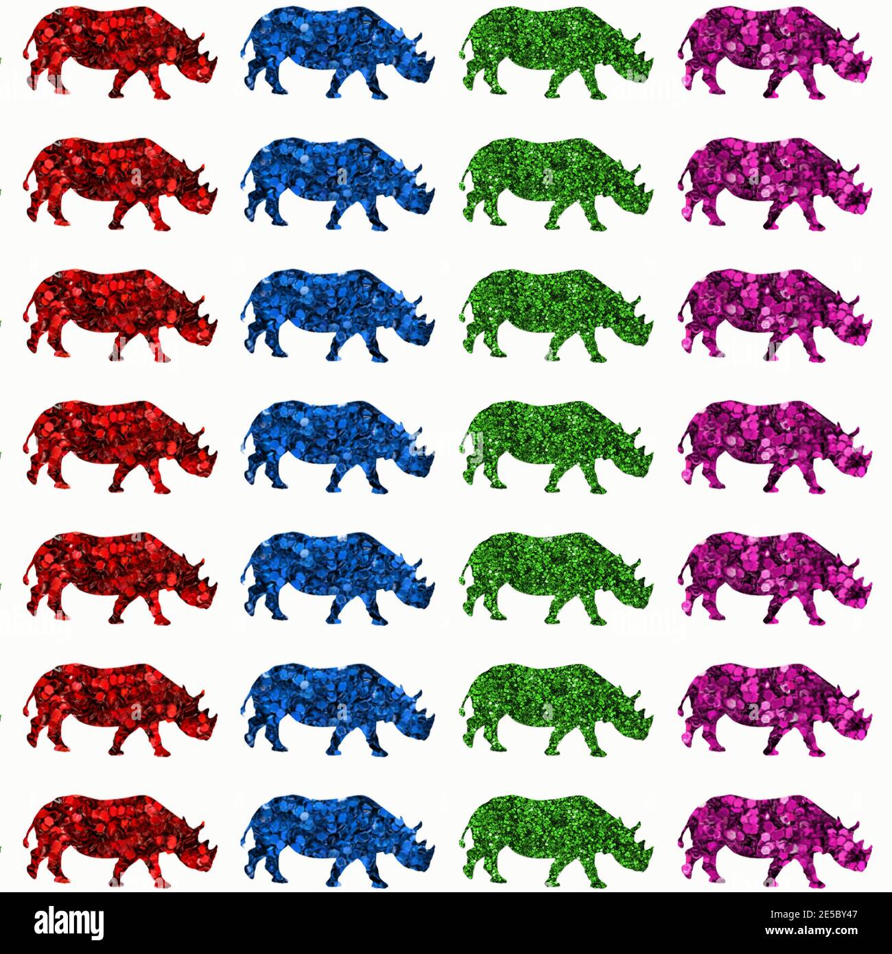 Illustration of a pattern of rhinoceros outlines filled with colorful ...