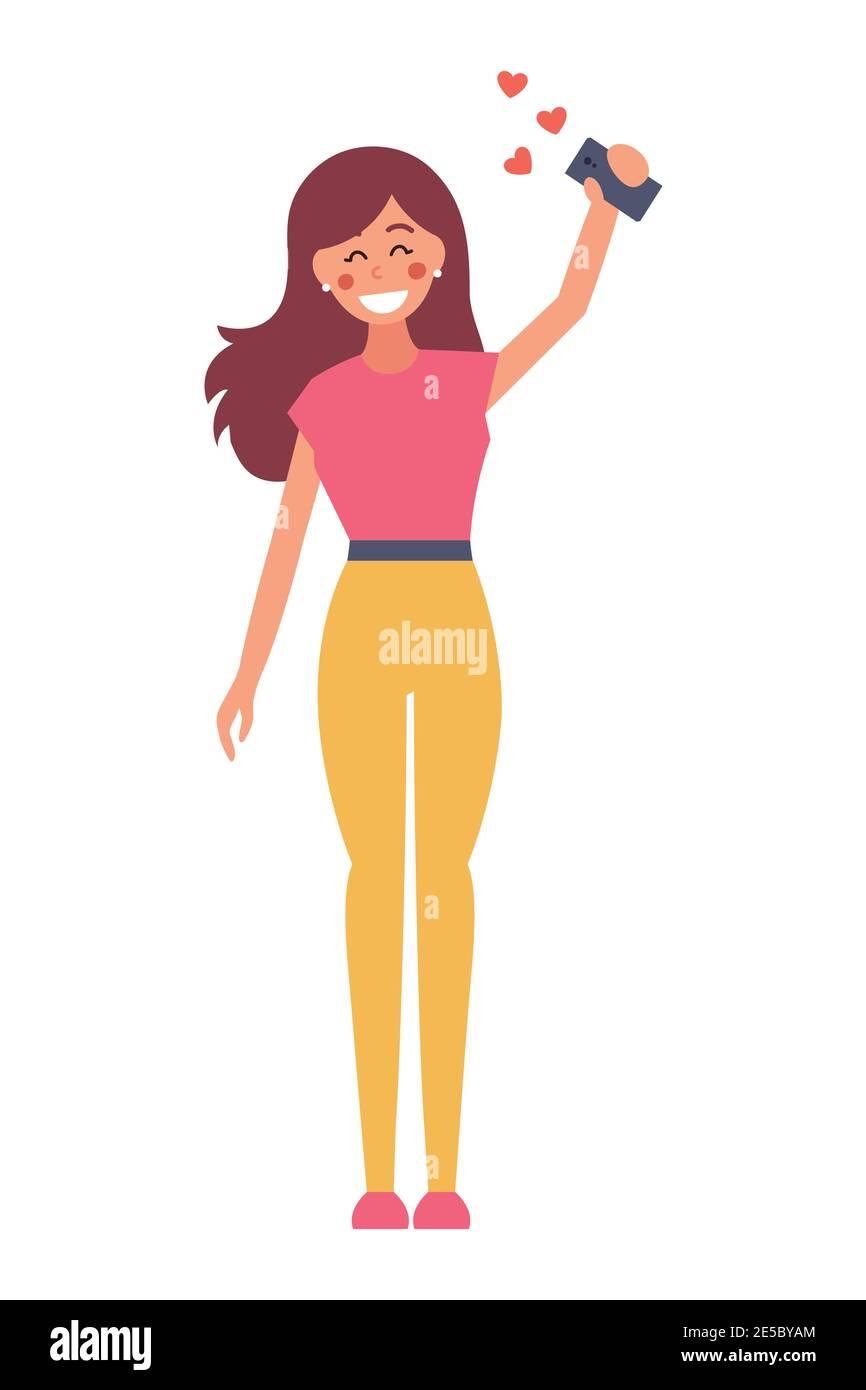 Vector cute beautiful fashionable girl makes selfie Stock Vector Image ...