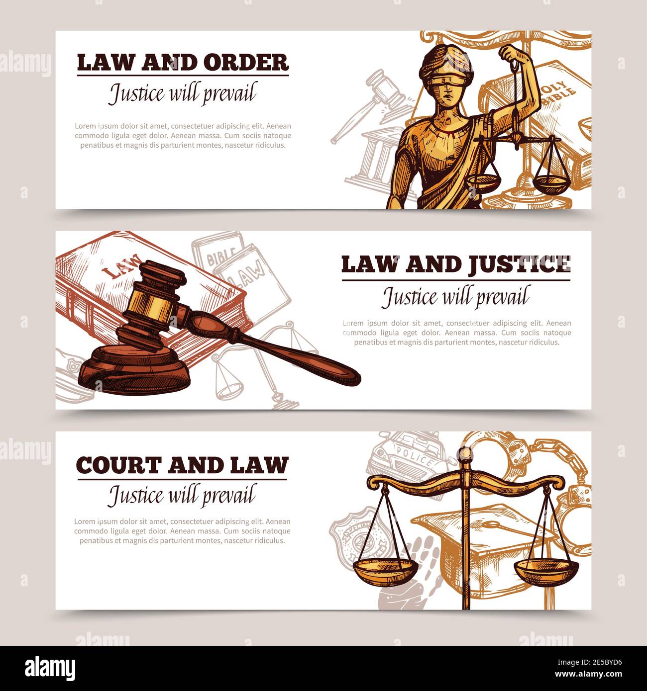 Horizontal banners on theme of rule of law with figure of Themis scales ...