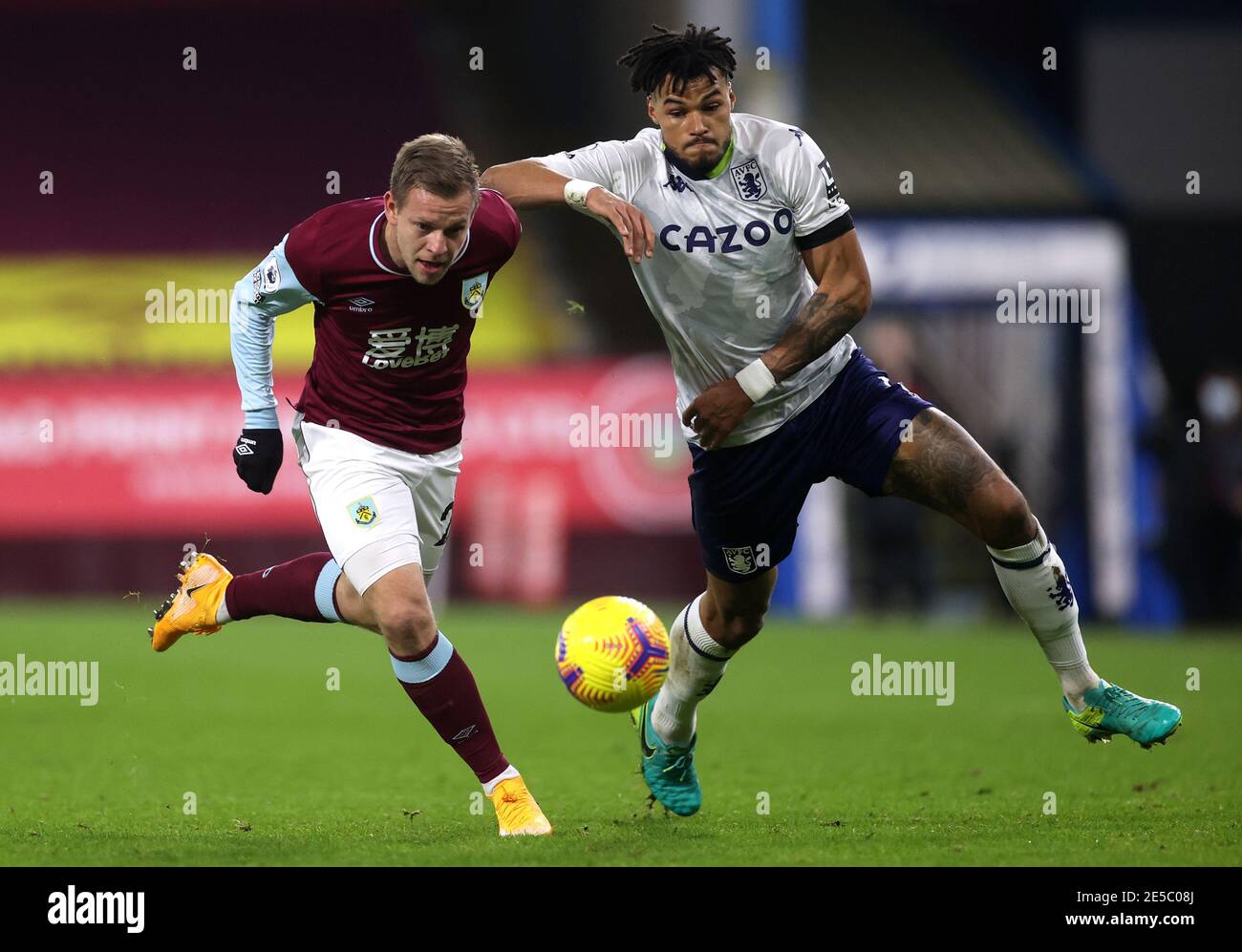 Burnley's Matej Vydra (left) and Aston Villa's Tyrone Mings battle for ...