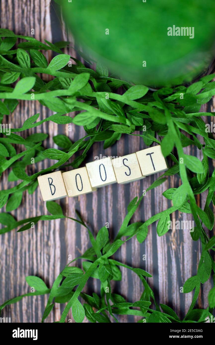 Boost text wooden cubes immune system text with wooden cubes and fresh ...