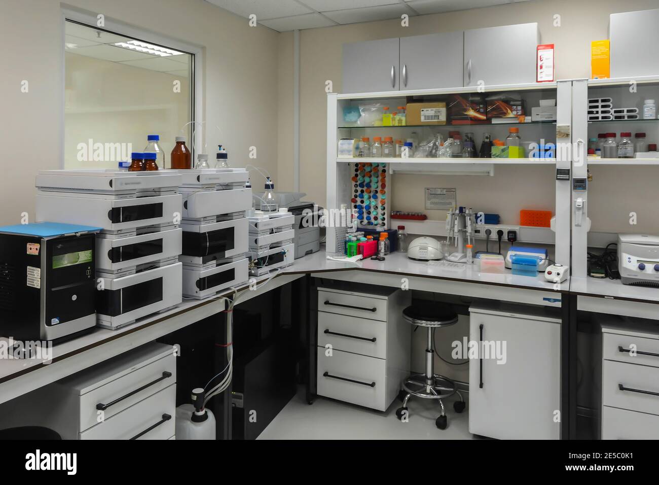 Laboratory employee workplace. Equipment for biological research Stock ...