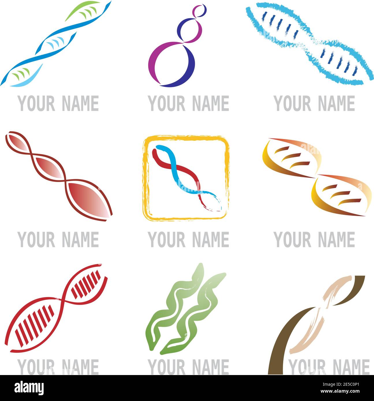 Set of 9 DNA Icons Multicolored - Genetics Research and Science Stock ...