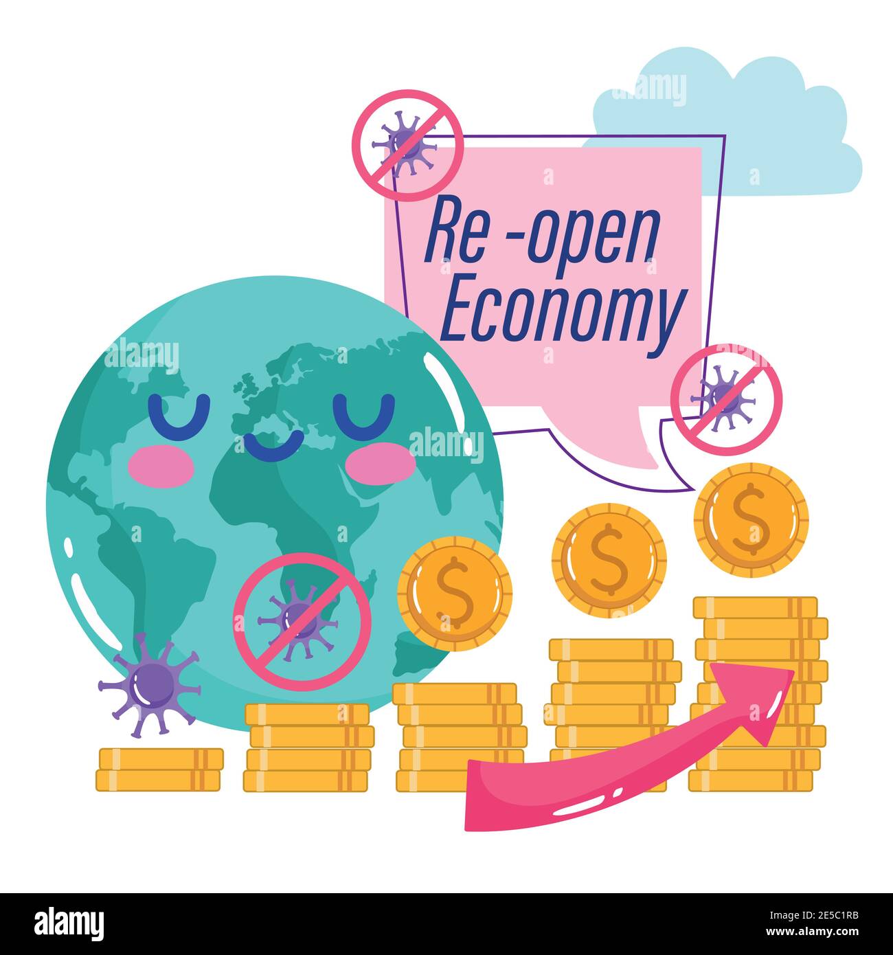 Reopening cartoon planet growing money economy vector illustration ...