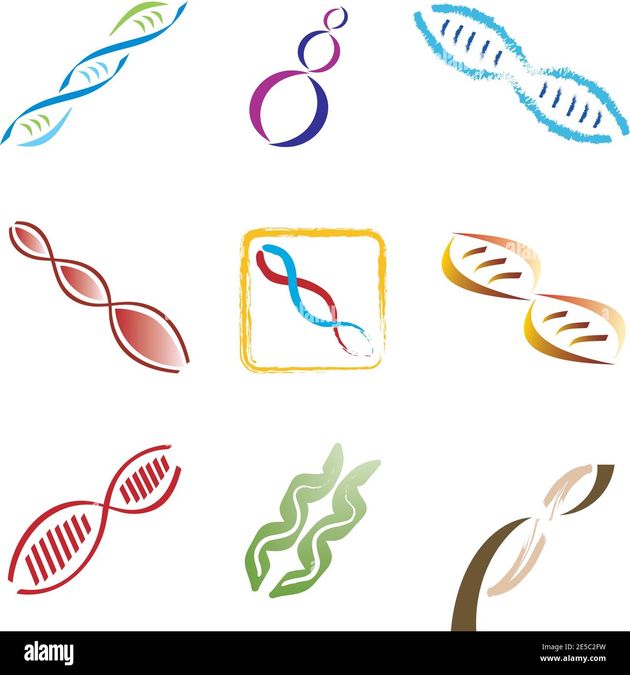 Set of 9 DNA Icons Multicolored - Genetics Research and Science Stock ...