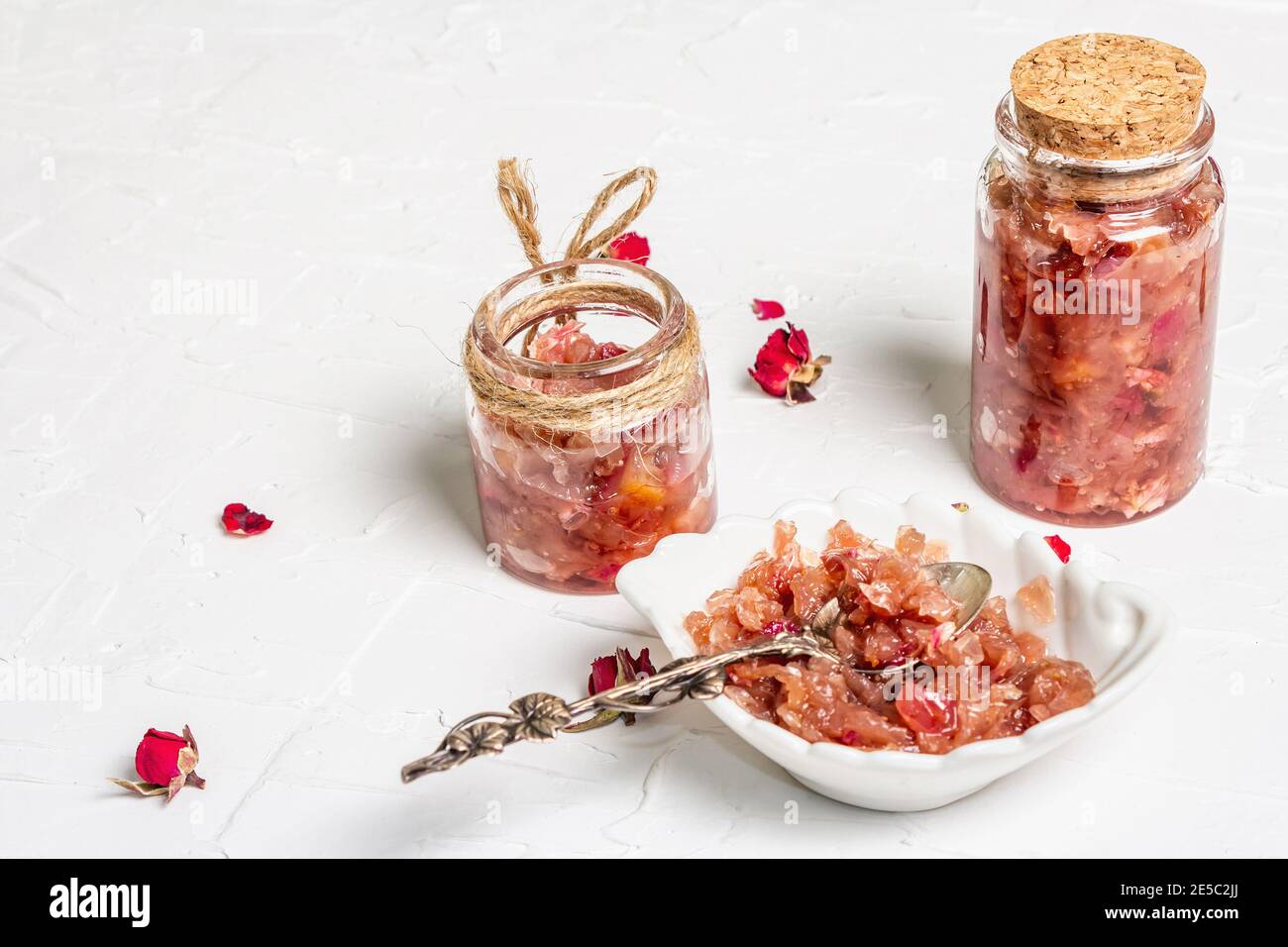 Homemade rose petals jam. Sweet breakfast for lovers. Valentines Day ...