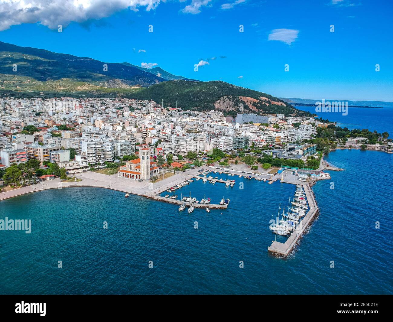 Aerial photo over Volos city and the port in Magnesia, Greece, Europe ...