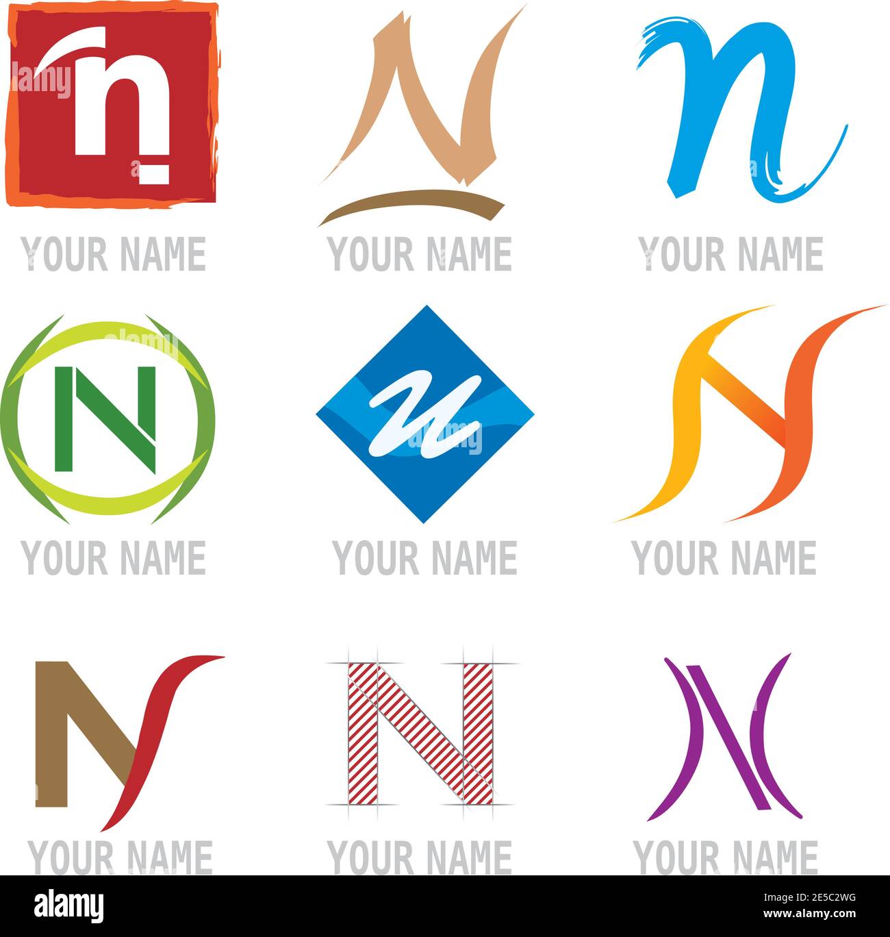 Set of Decorative Letter N Icons - Elements for Logo Design Stock ...