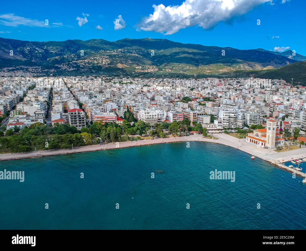 Aerial photo over Volos city and the port in Magnesia, Greece, Europe ...
