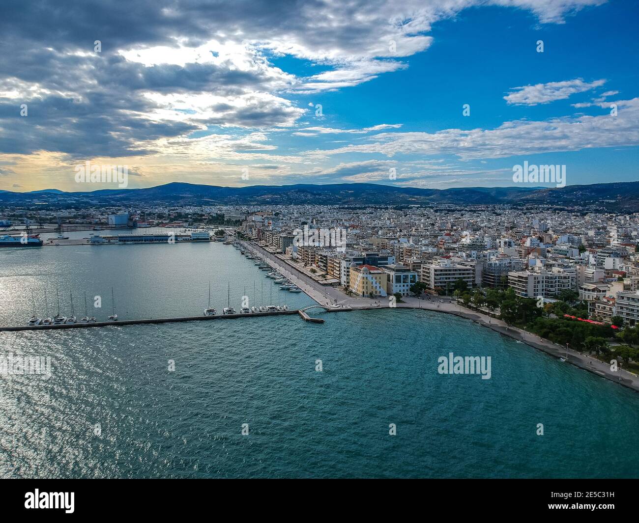 Aerial photo over Volos city and the port in Magnesia, Greece, Europe ...