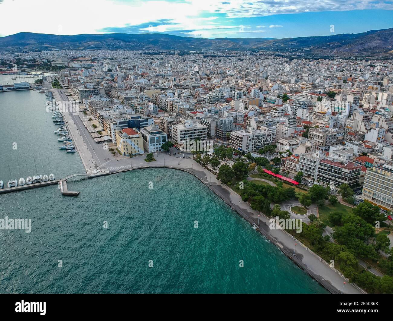 Aerial photo over Volos city and the port in Magnesia, Greece, Europe ...