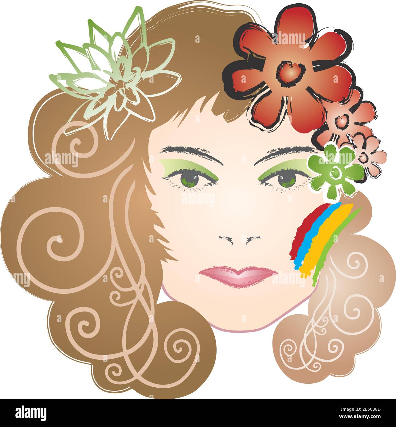 Girl Woman Face with Lotus Flower and Rainbow Stock Vector Image & Art ...