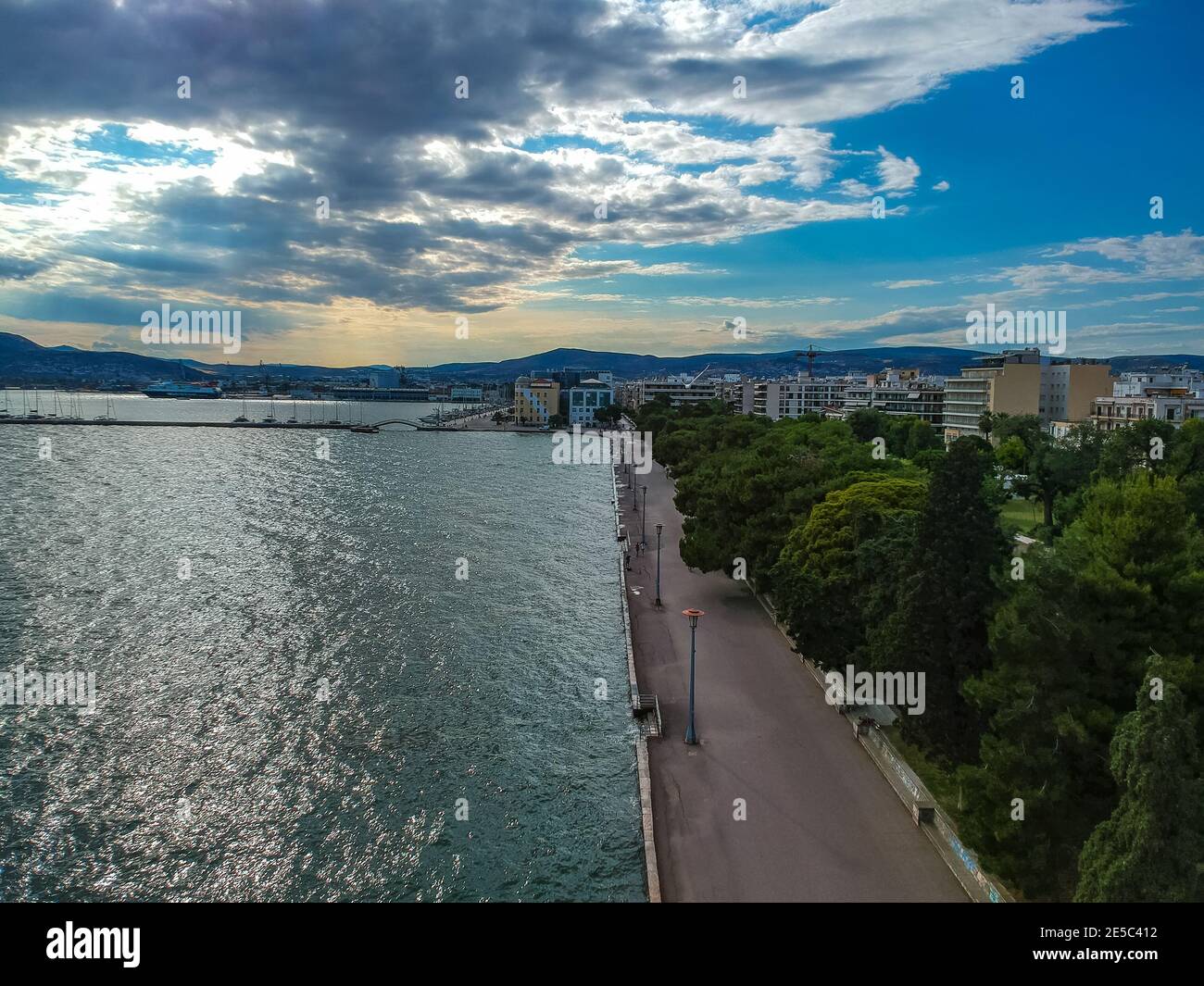 Aerial photo over Volos city and the port in Magnesia, Greece, Europe ...
