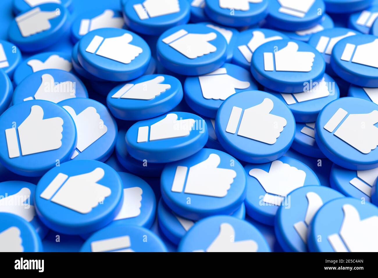 Many like buttons with white thumbs up on blue on a heap. Social Media ...