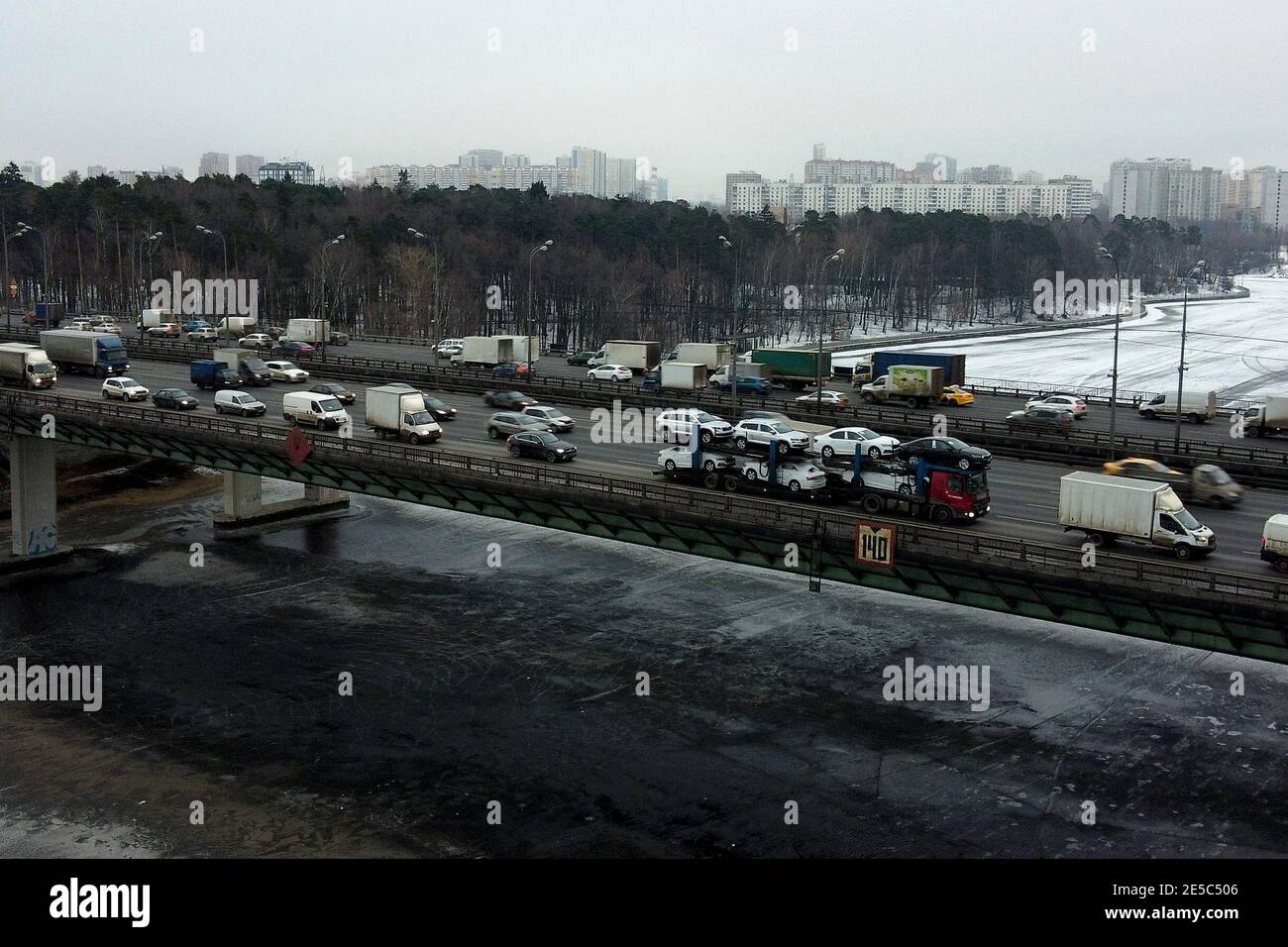 2020. Mosocw. The Moscow Automobile Ring Road, or MKAD traffic jam ...