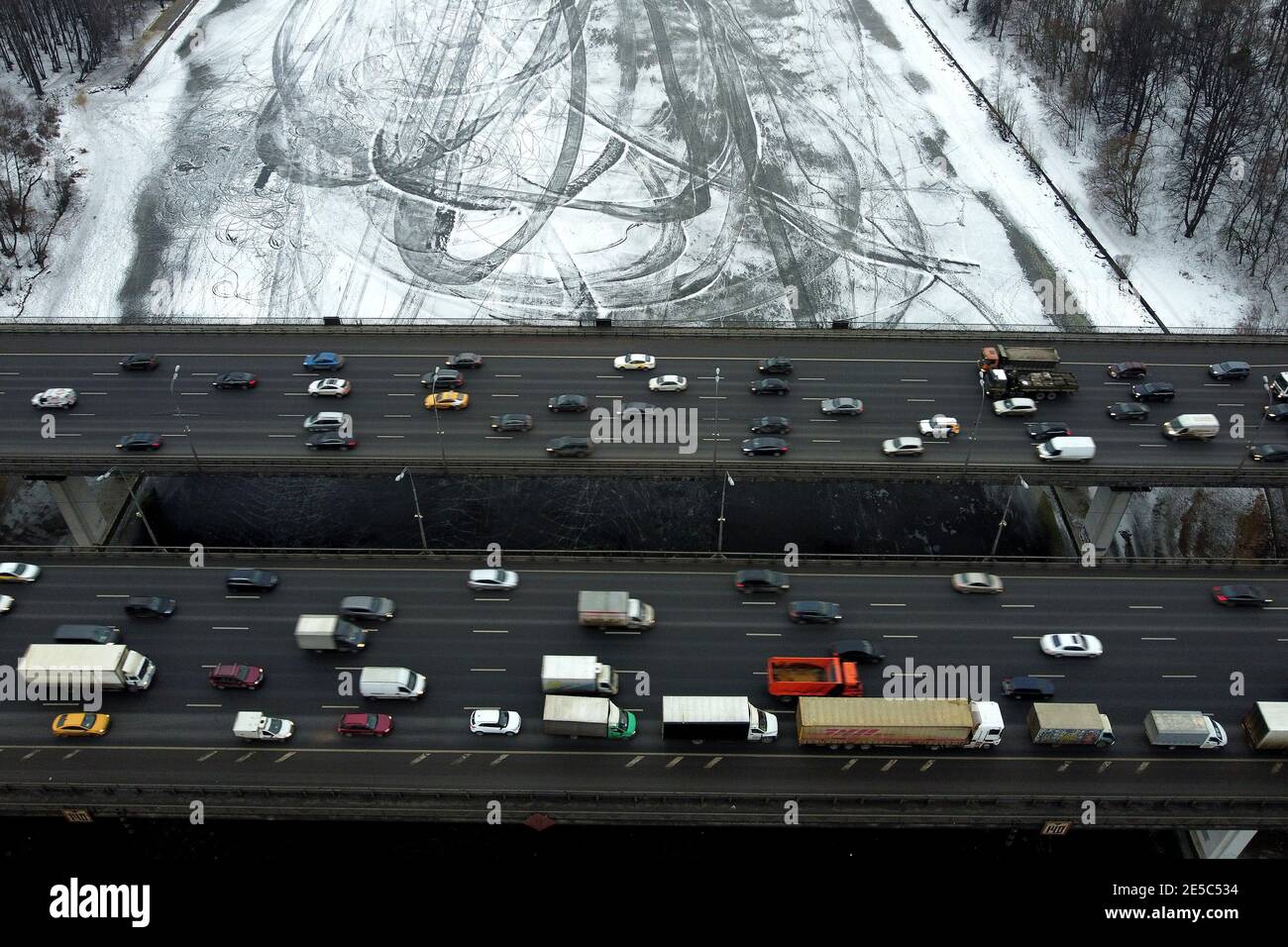2020. Mosocw. The Moscow Automobile Ring Road, or MKAD traffic jam ...