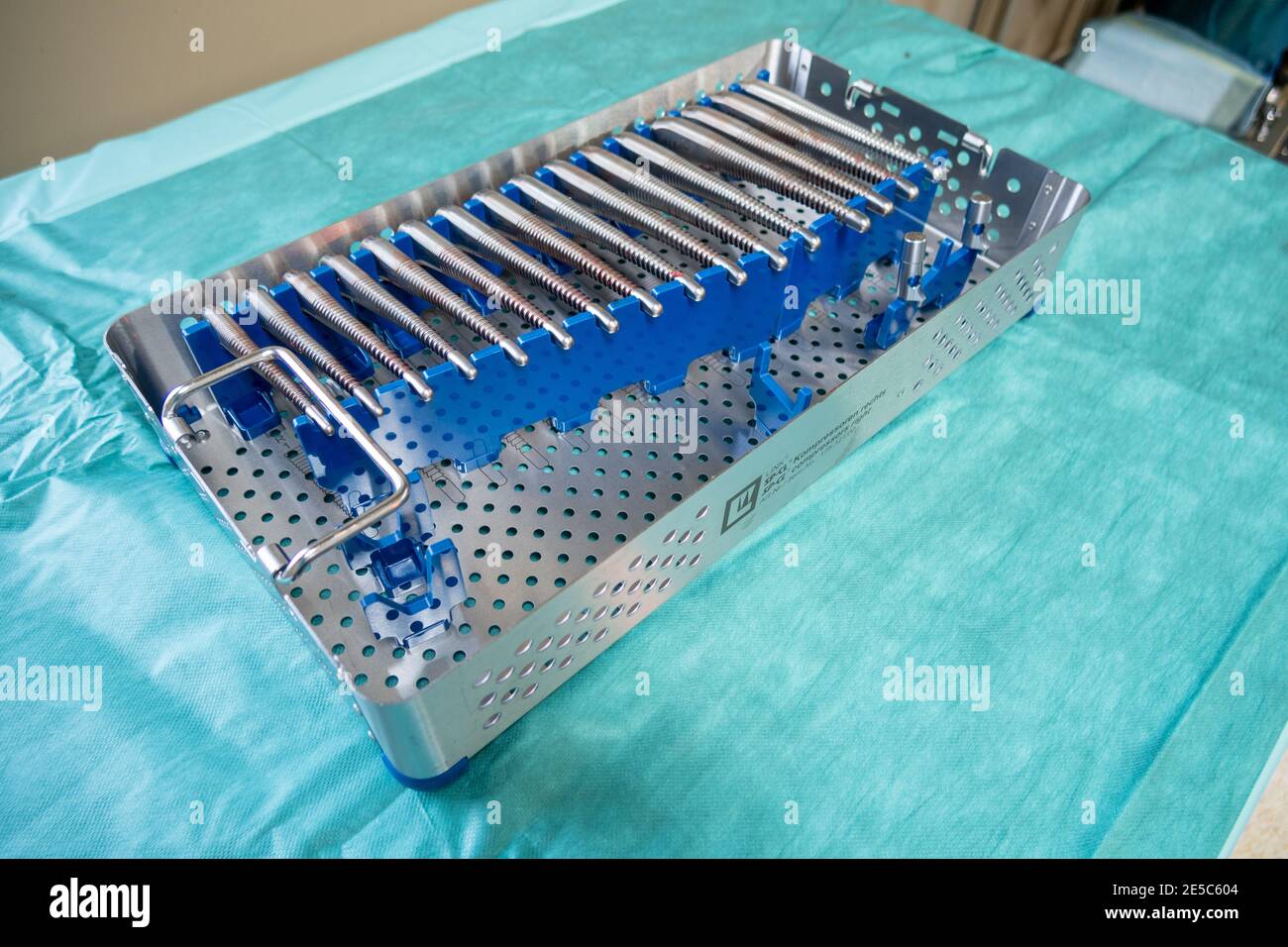 an instrument tray contains rasps for a hip prosthesis operation Stock ...