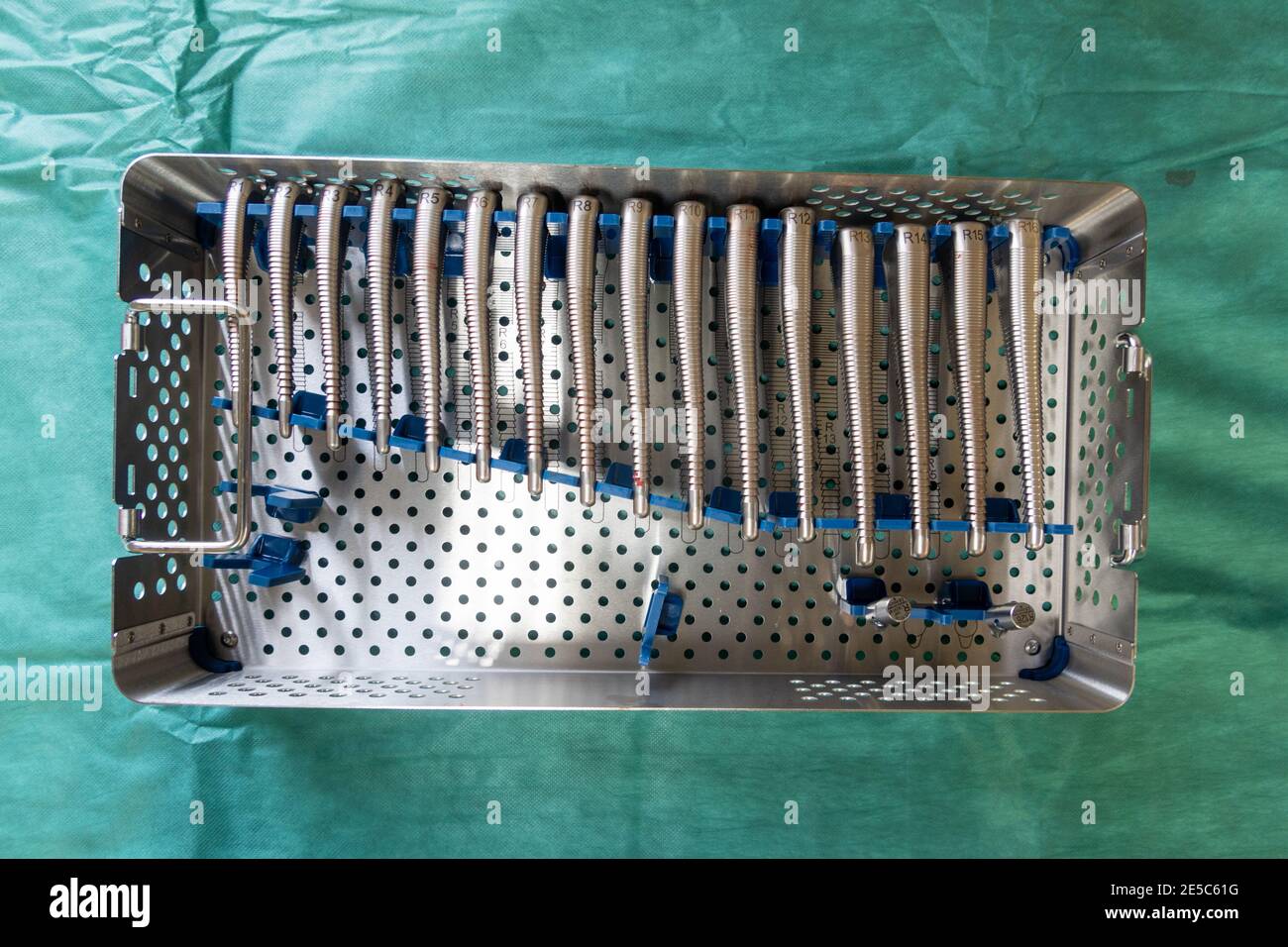 an instrument tray contains rasps for a hip prosthesis operation Stock ...